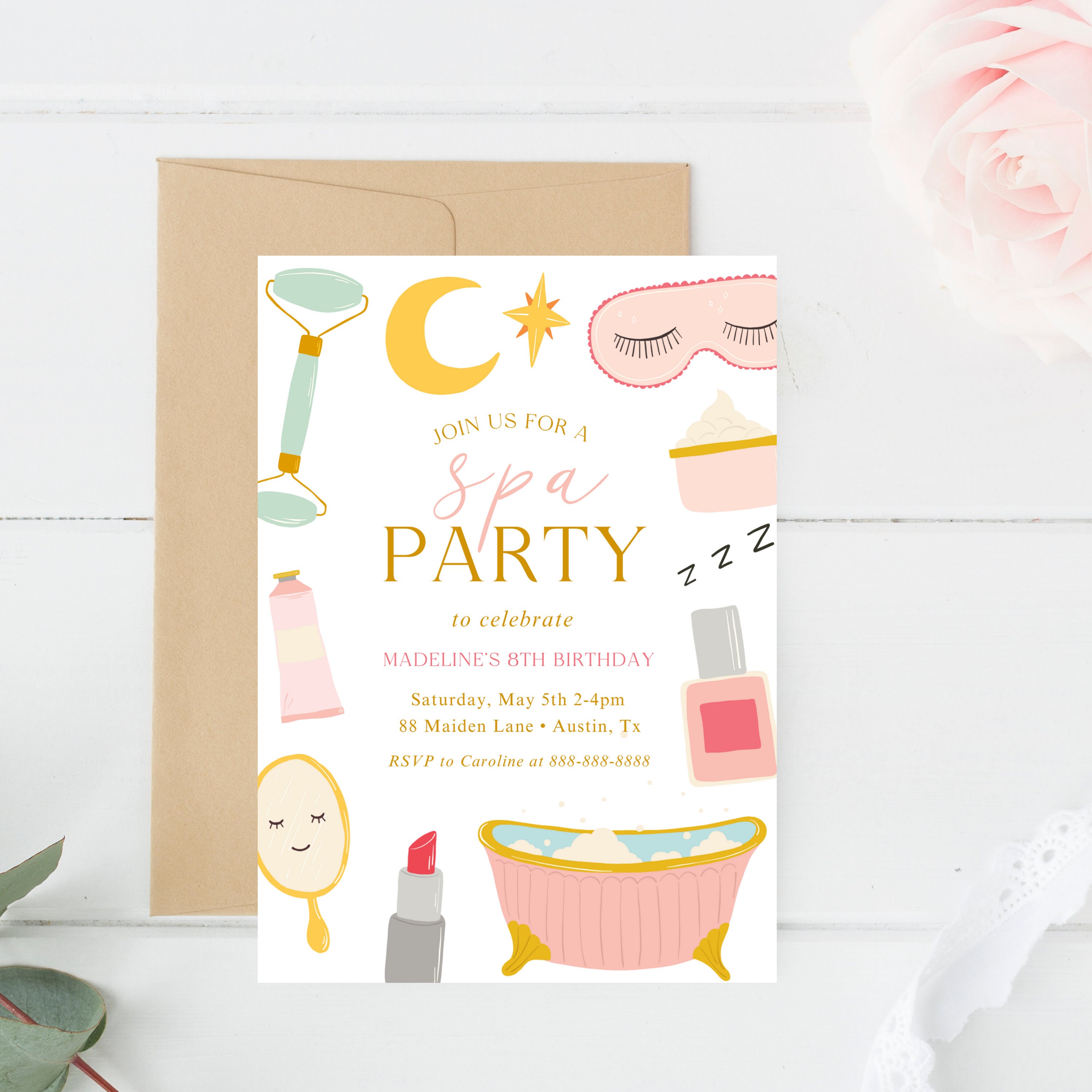 Editable Spa Party Birthday Invitation | Slumber Party Pamper Girls ...