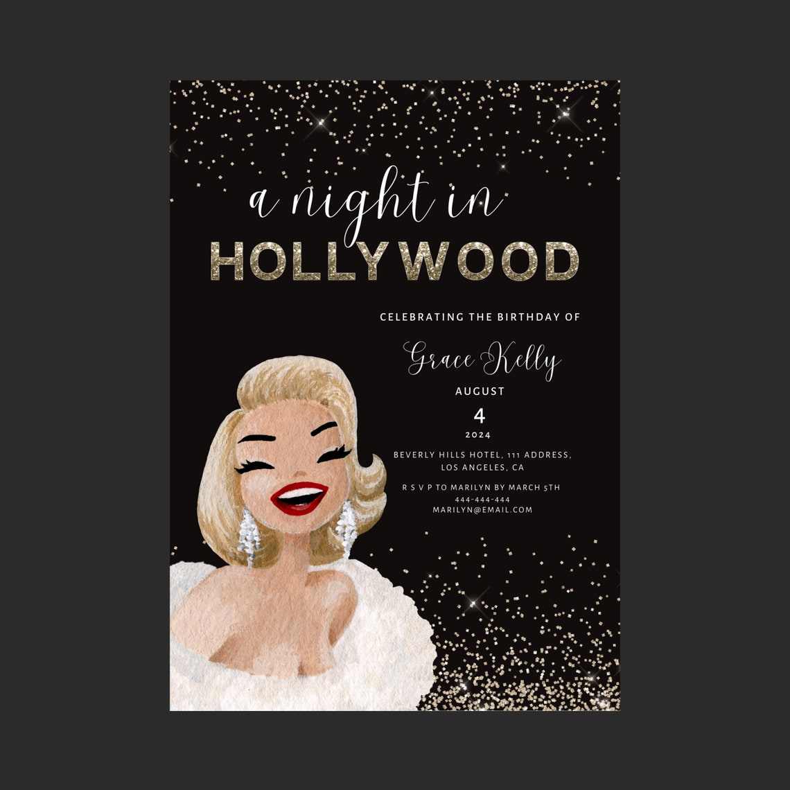A Night in Hollywood Birthday Party Invite Old Hollywood - Etsy