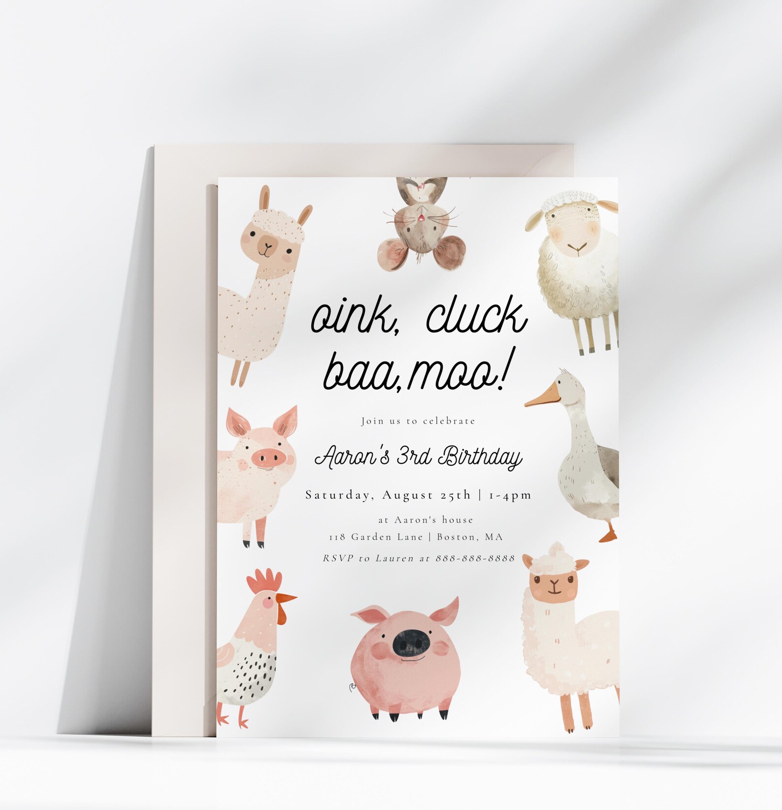 Oink, Cluck, Baa, Moo Farm Cows Animals Birthday Invitation Template ...
