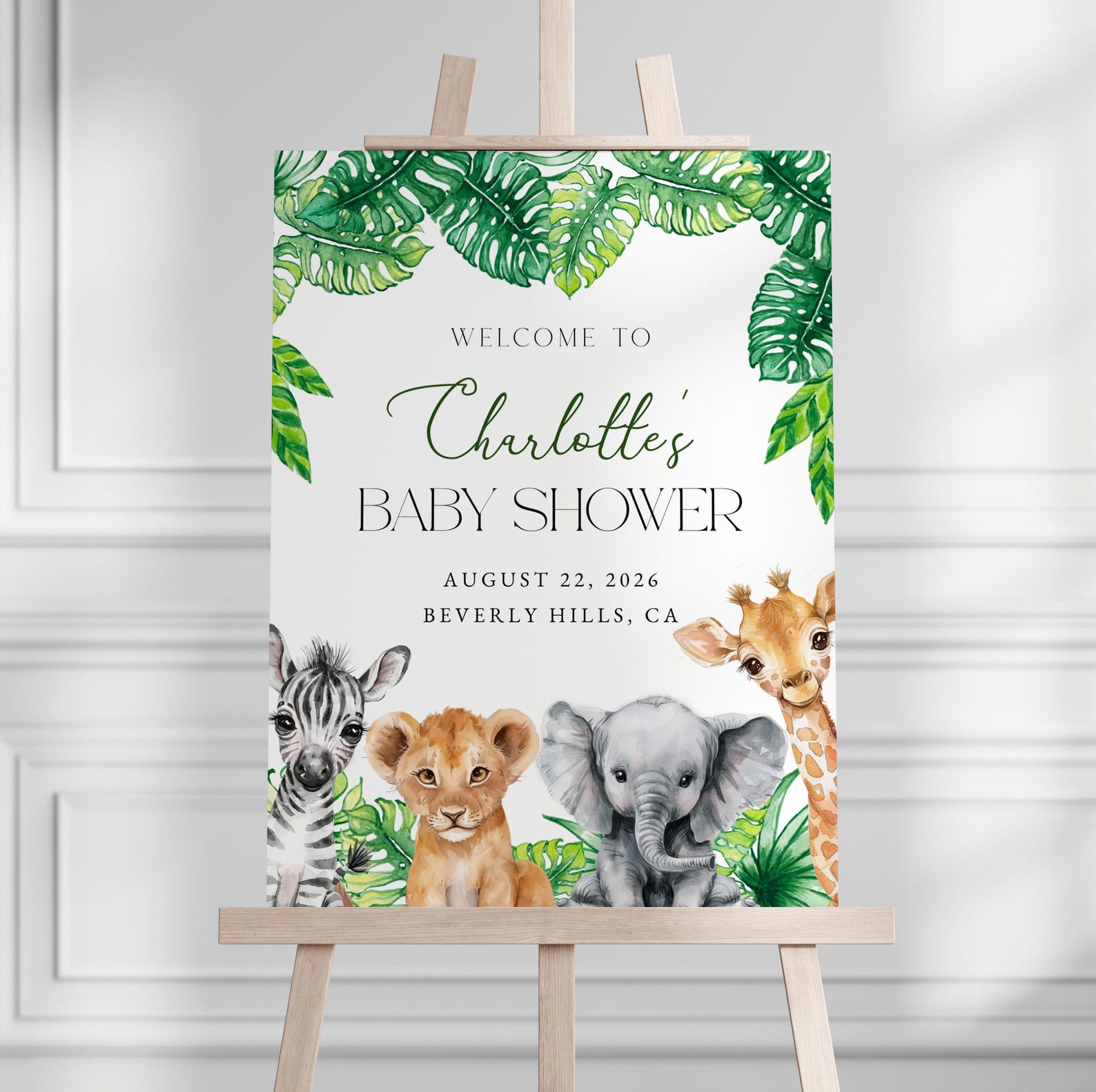 Editable A Little Wild One Welcome Sign | Greenery Safari Animals ...