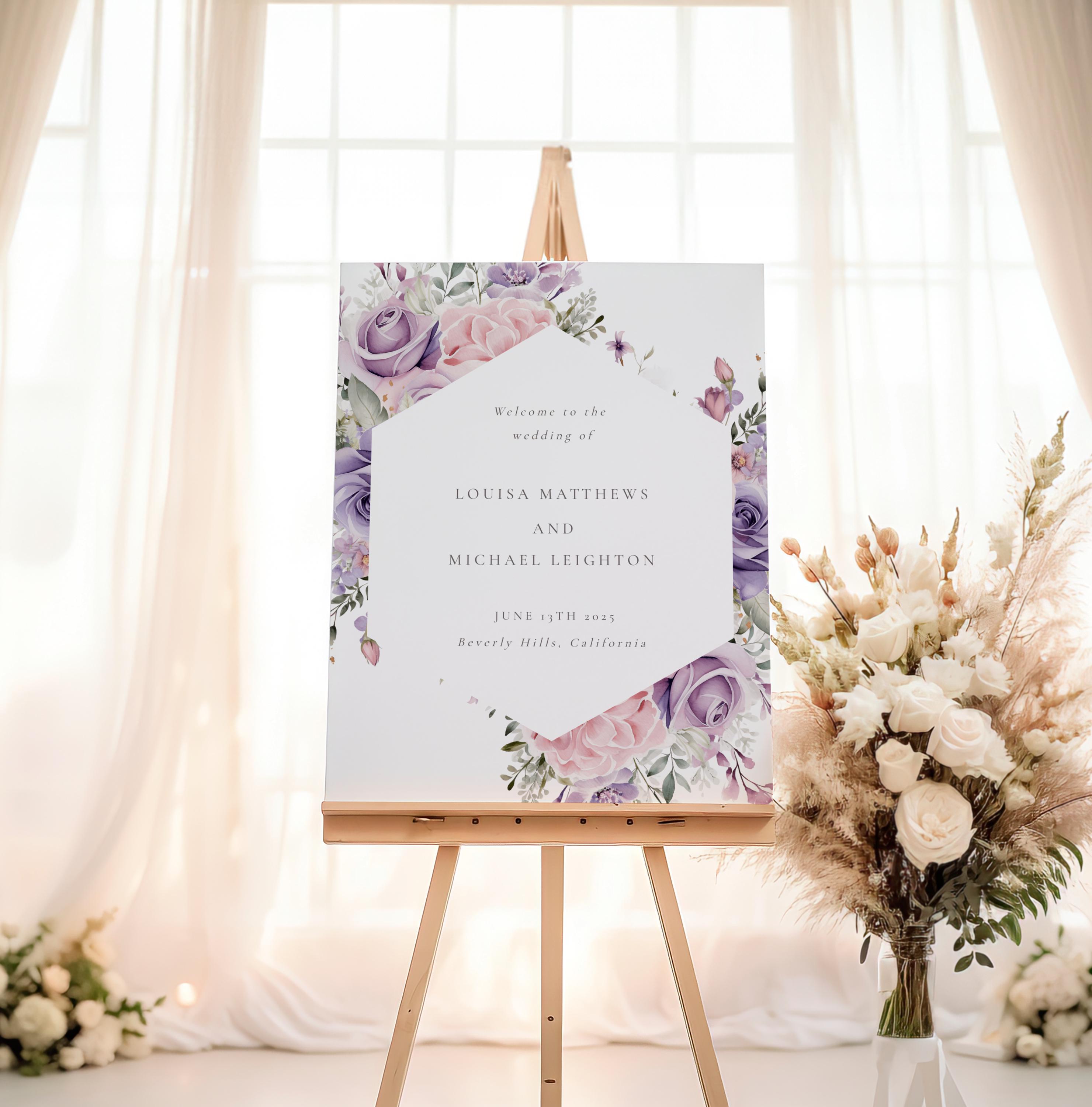 Editable Wedding Welcome Sign Template Lilac Frame Floral 16x20 & 18x24 ...
