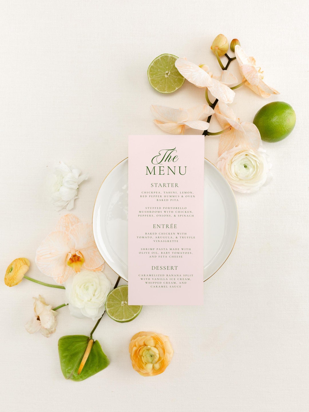 Editable Pink Blush Modern Script Menu Ivy Green Template | Printable ...