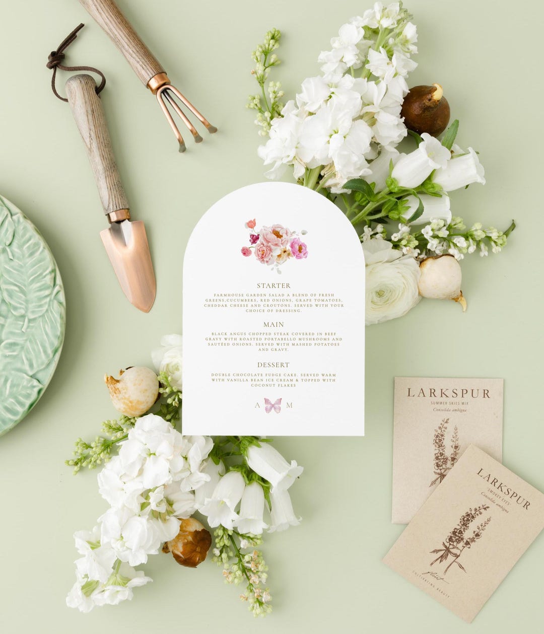 Editable FAYE Enchanted Garden Butterfly Monogram Initial Wedding Menu ...