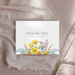 Editable Colorful Wildflowers Spring Florals Thank You Card Template ...