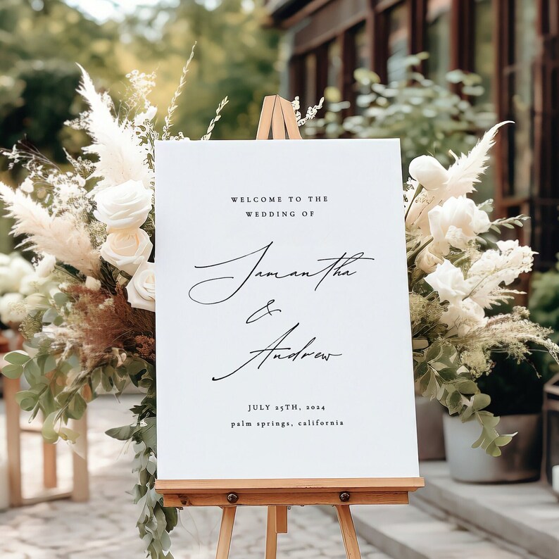 Editable Modern Romantic Script Wedding Welcome Sign Template Arabella ...