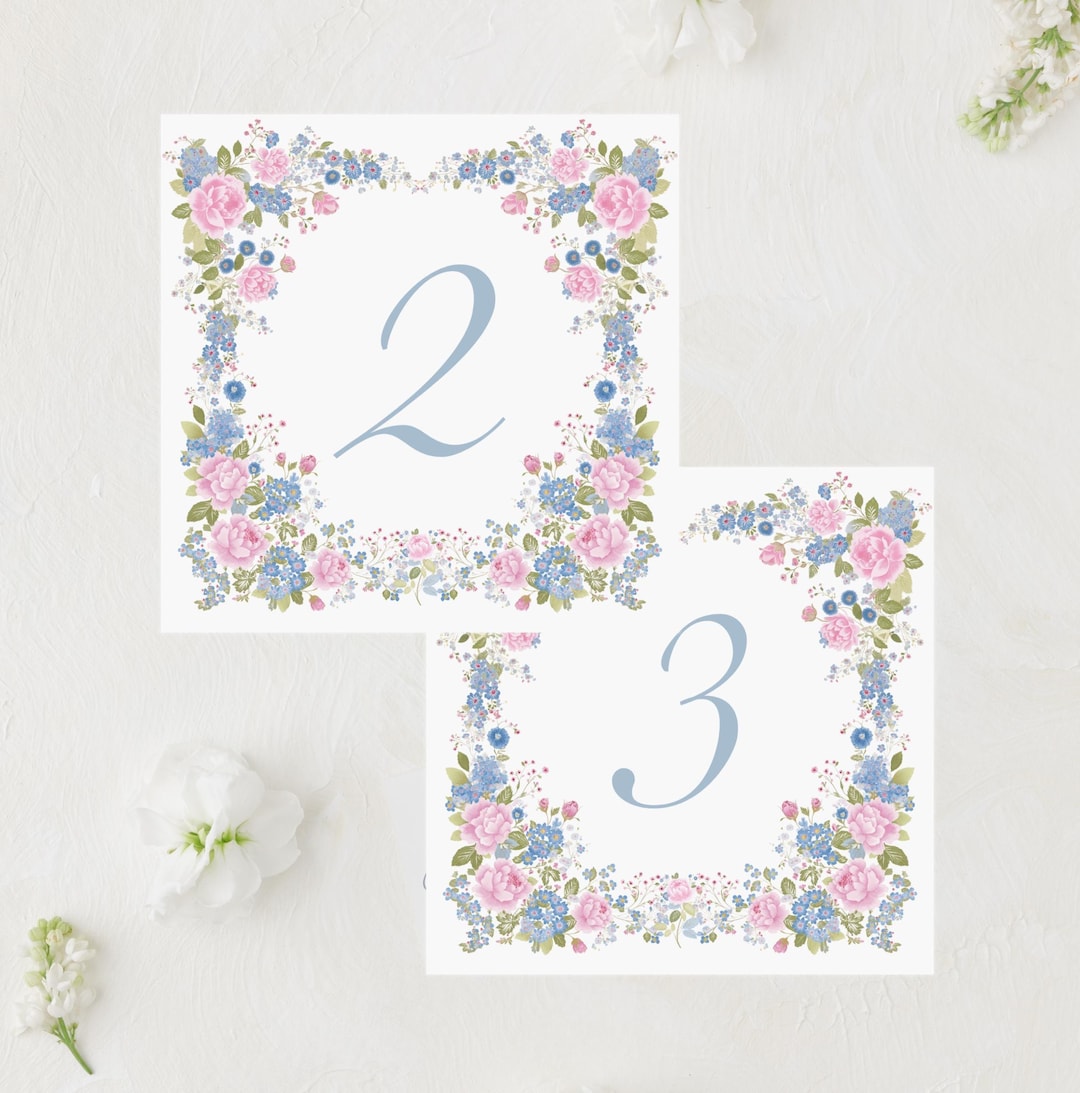 Editable Cottage Floral Shabby Chic Vintage Flowers Table Numbers 5 X 5 ...