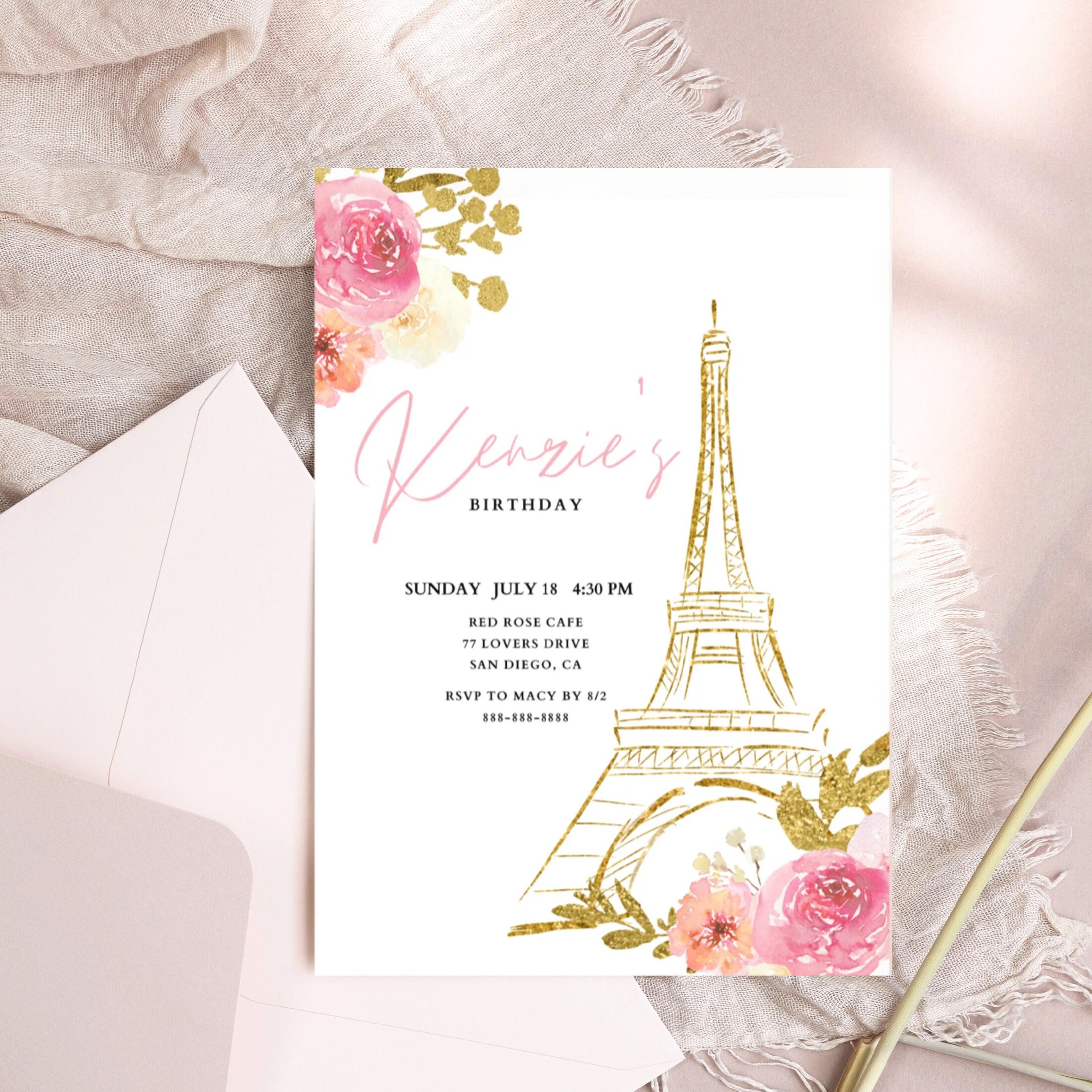 Paris Blooms Birthday Party Invite, Parisian French Printable, Paris ...
