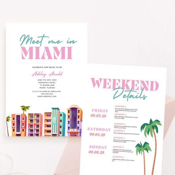 Meet Me in Miami Bachelorette Invitation Bachelorette Party - Etsy