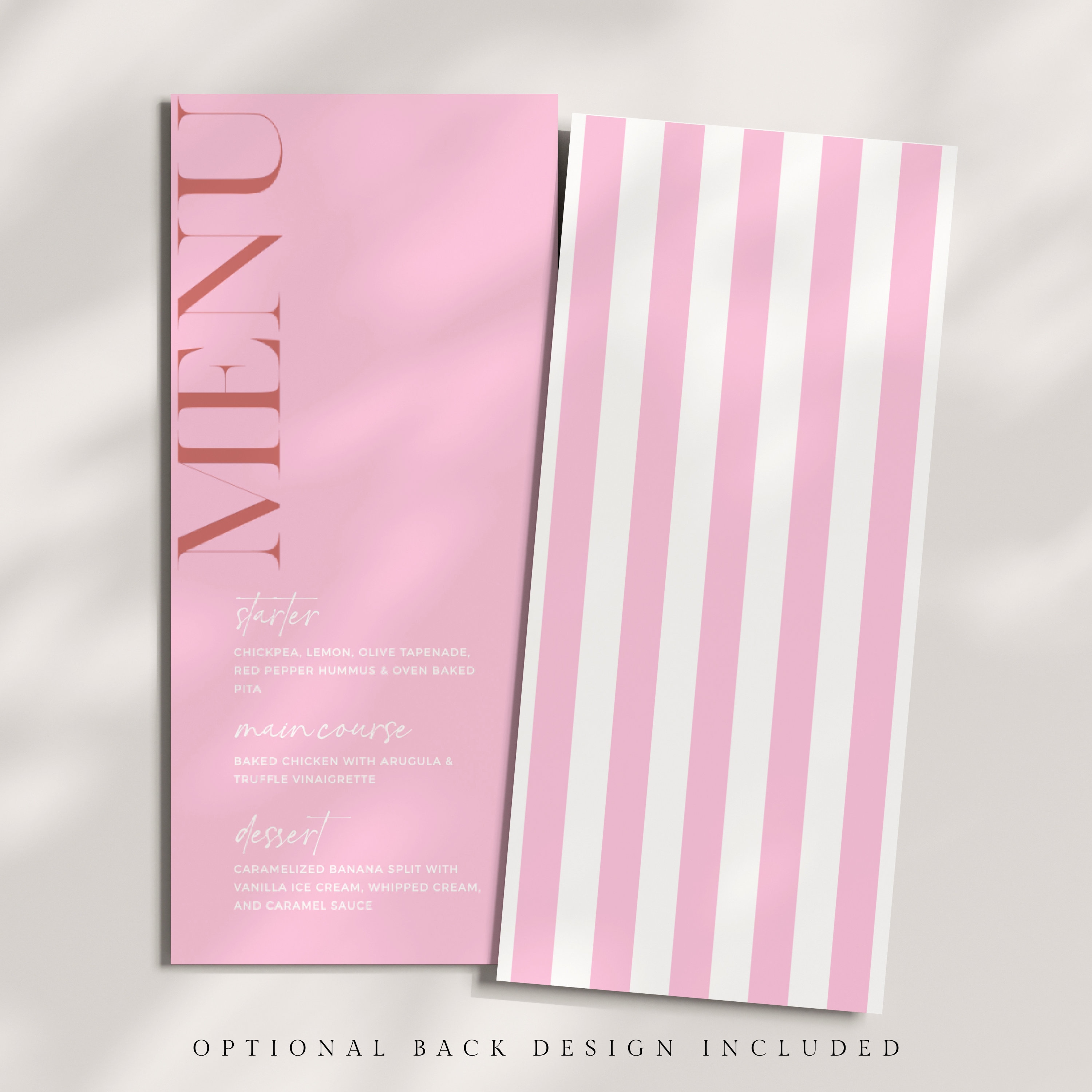 Editable Pink Modern Menu Template | Pink White Blush Striped Double ...