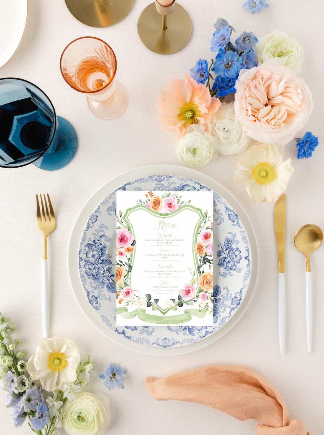 Royal Garden Floral Crest Green Handwritten Menu Event Menu Template ...