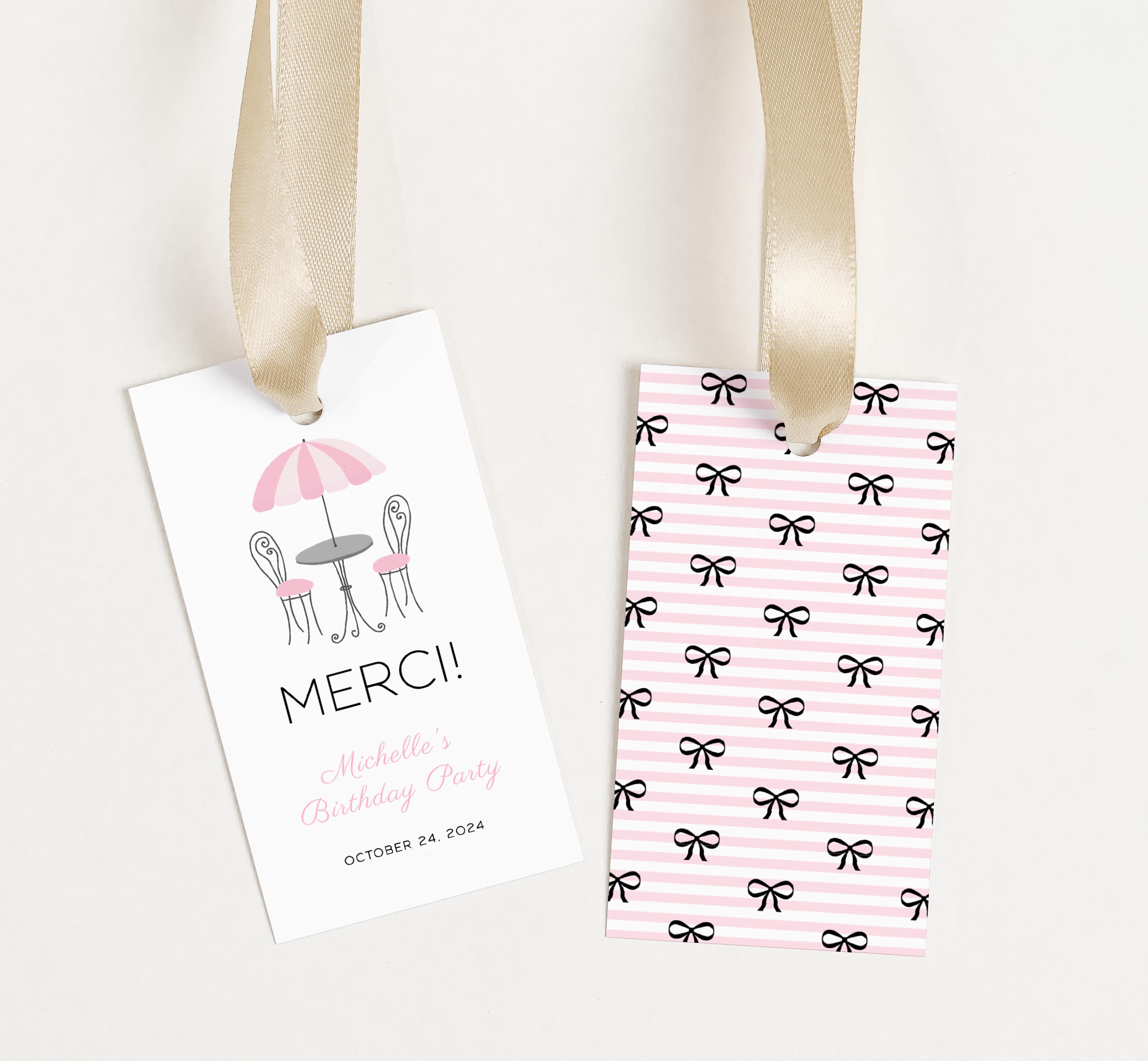 Editable Merci French Cafe Parisian Girl Thank You Favor Tag | Girl ...