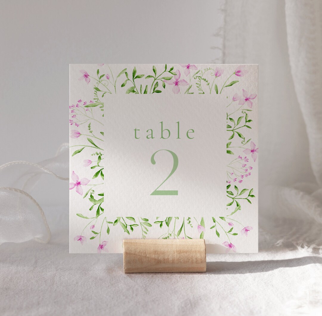Editable Spring Floral Green & Pink Table Number Template Printable ...