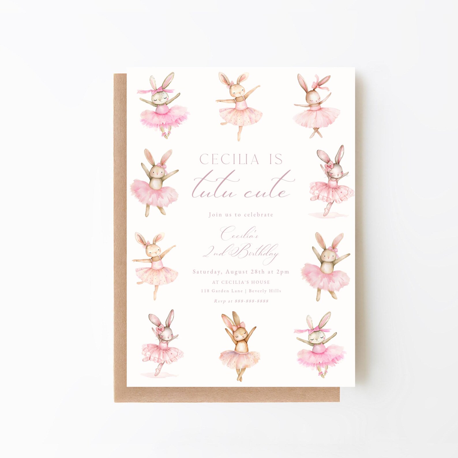 Editable Tutu Cute Bunny Ballerina Ballet 2nd Birthday Invitation ...