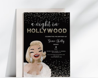 A Night in Hollywood Birthday Party Invite, Old Hollywood Glitter ...