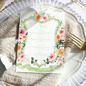 Royal Garden Floral Crest Green Handwritten Menu Event Menu Template ...