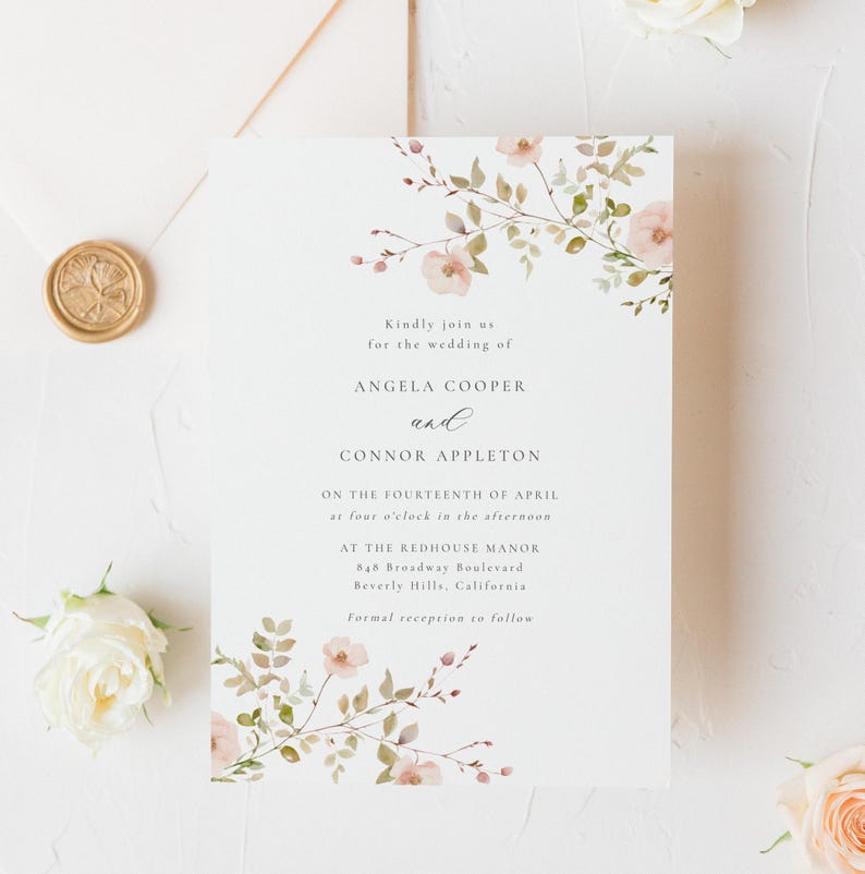 Editable Blush Garden Wedding Suite Invitation Template Monogram RSVP Card Info 3 Piece ...