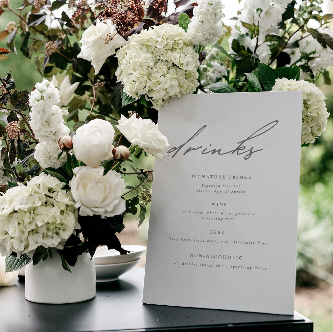 Editable Modern Bridal Shower Wedding Bar Menu Template Arabella ...