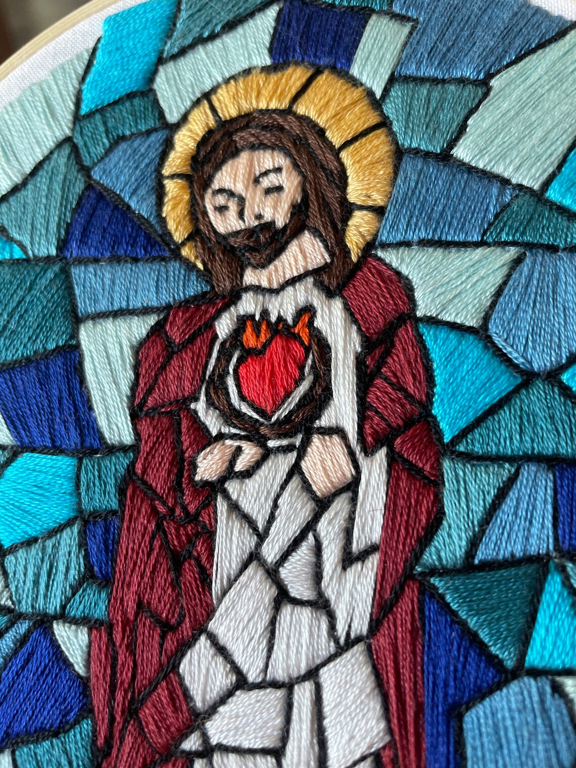 Sacred Heart of Jesus Embroidery Portrait Catholic Art Jesus Art ...