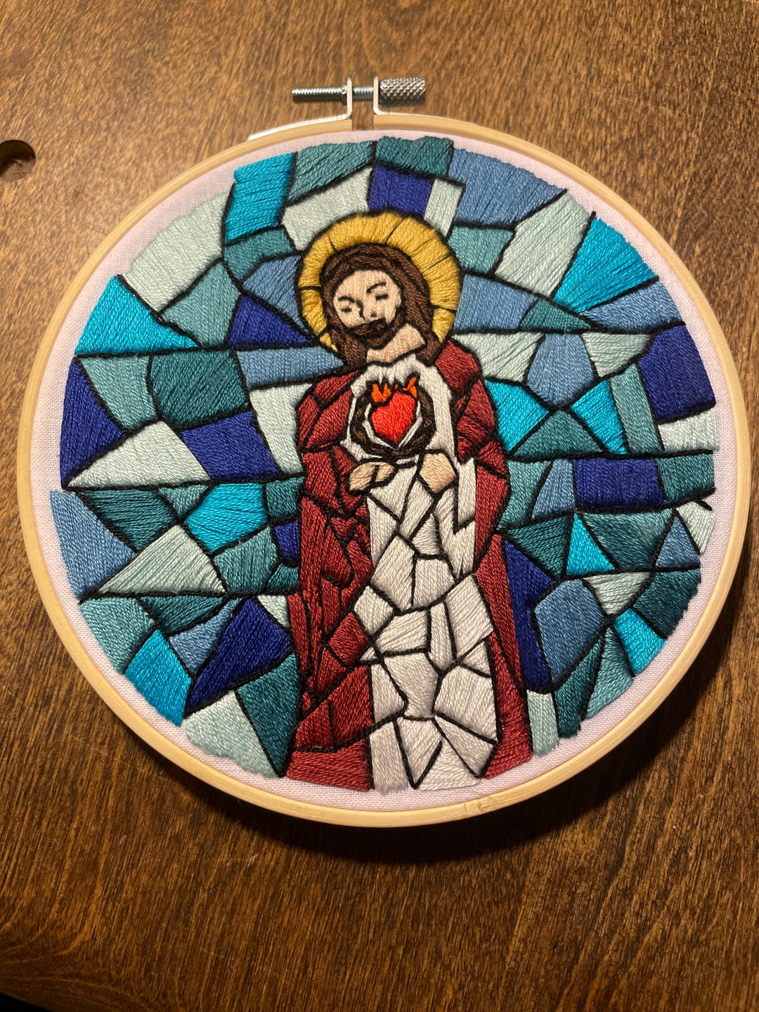 Sacred Heart of Jesus Embroidery Portrait - Catholic Art - Jesus Art ...