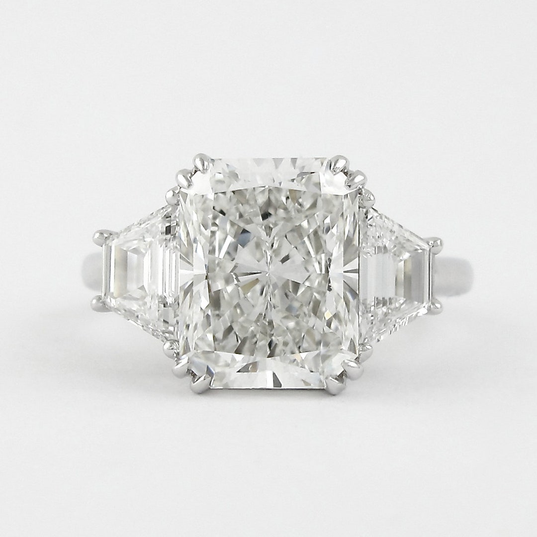 3.50 CW Radiant Cut Moissanite 3 Stone Engagement Ring Side Stone ...