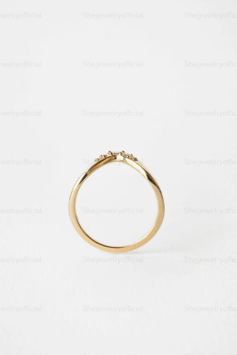 14K Gold Deep Curve Wedding Band, Pave Chevron Stacking Ring ...