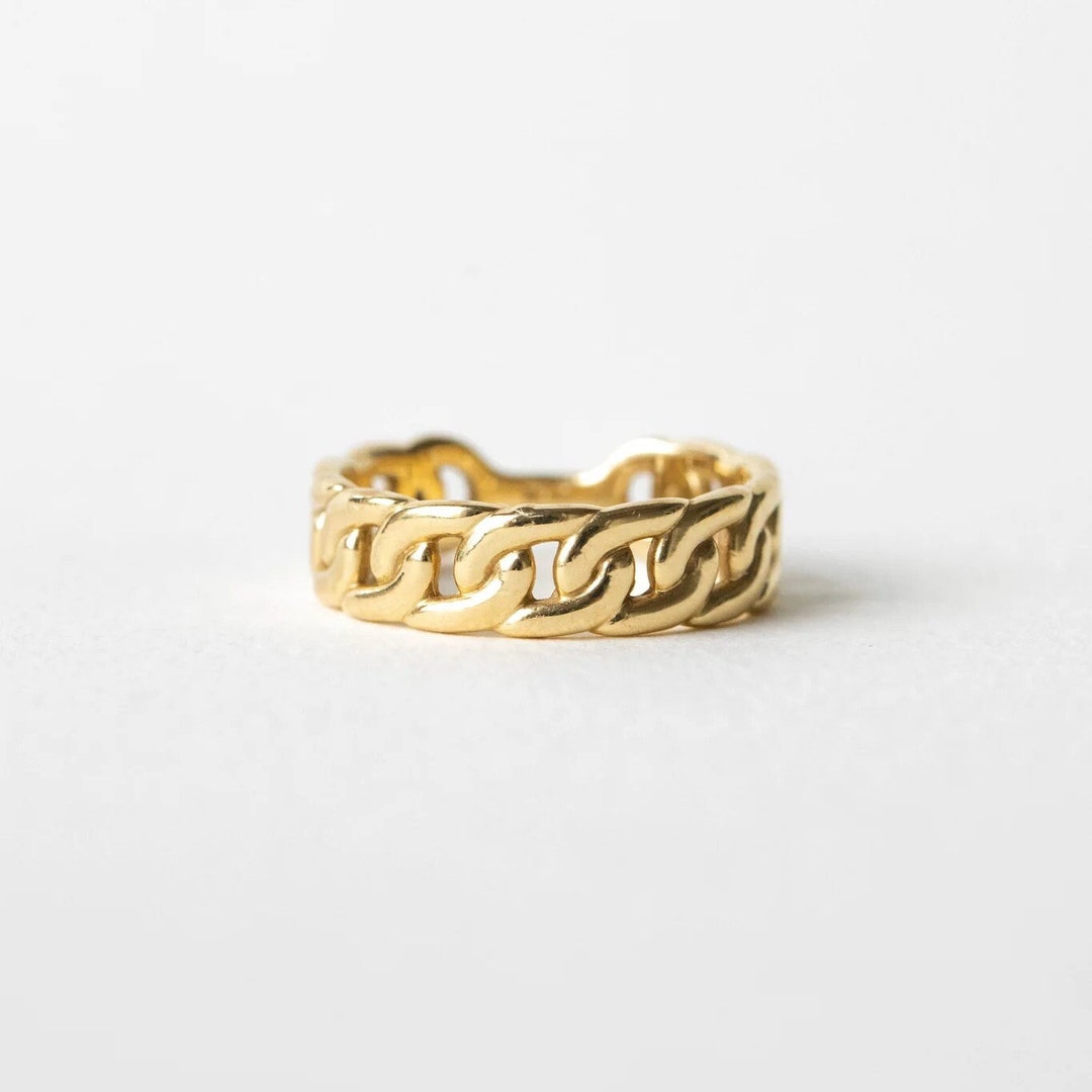 14k Gold Cuban Link Ring, Dainty & Chunky Chain Design, Everyday ...