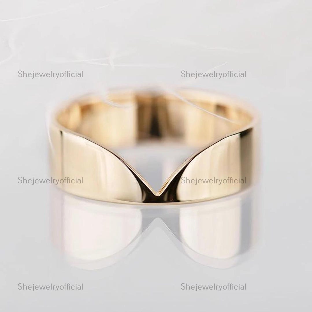 14K Gold V Shape Matching Band Wedding Band Ring Bridal Ring Set V ...