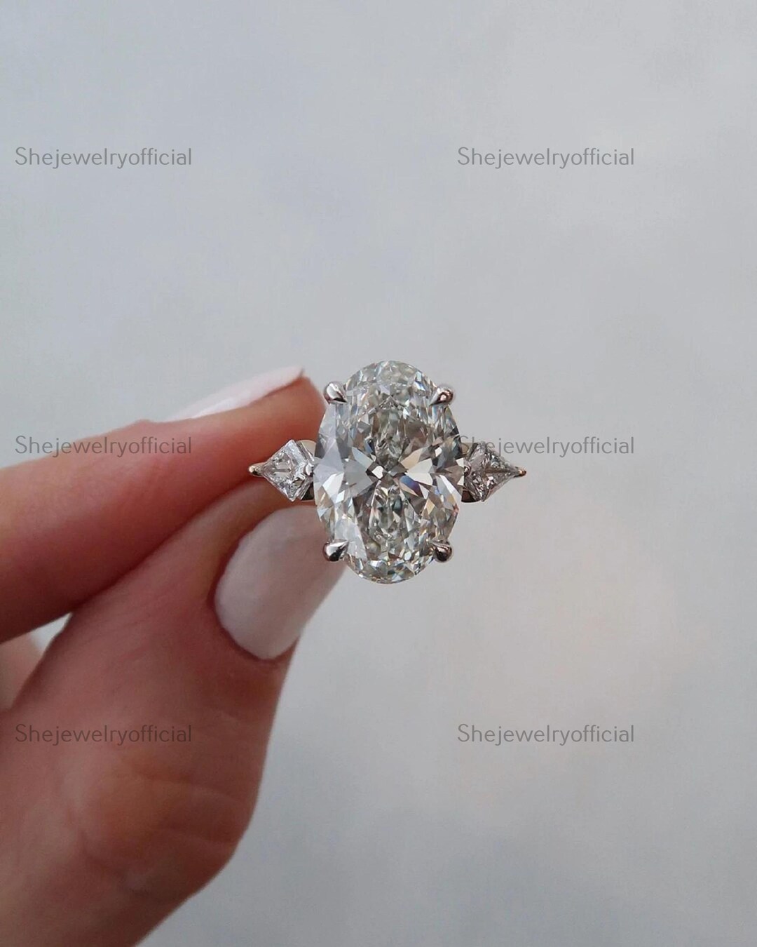 14k Solid Gold Two Tone Engagement Ring 5.50 TC Oval & Kite Cut ...