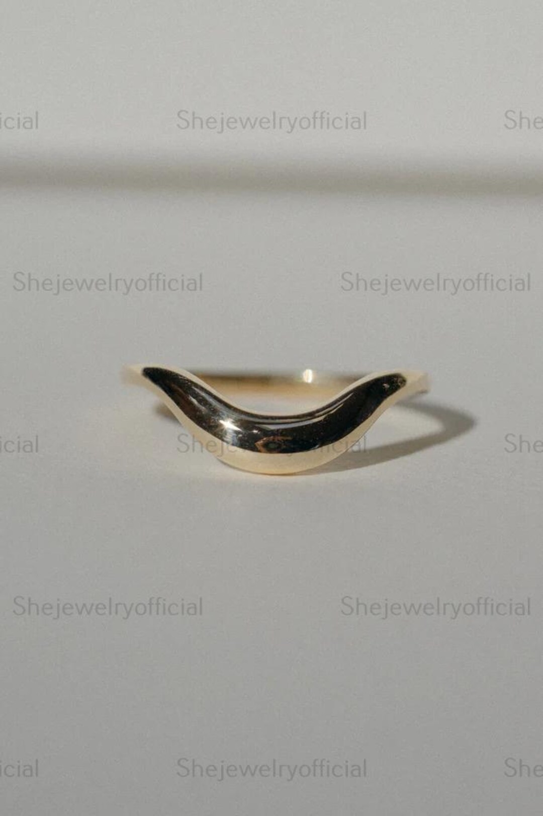 Curved Solid Gold Wedding Band, Minimalist Dainty Stacking Ring, U ...