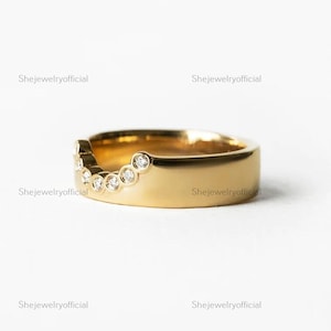 14k Solid Gold Moissanite Diamond Ring for Women Deep Curve, Thick Band ...