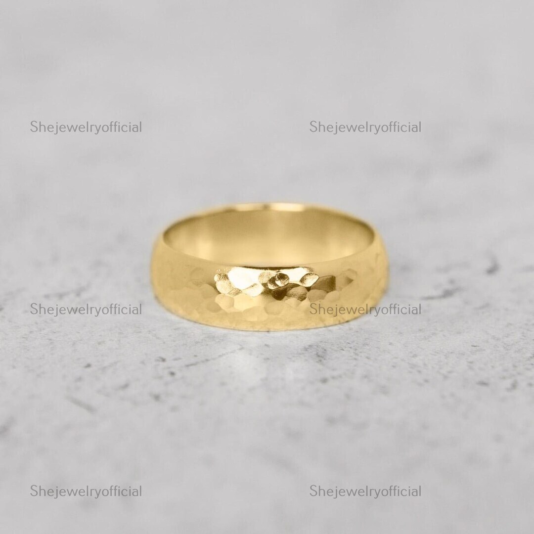 Hammered 10K Yellow Gold 2mm 3mm 4mm 5mm 6mm 8mm Wide Men's and Women's ...