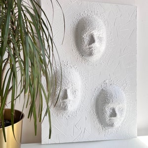 3D Faces Sculpture Plaster Art, Textured Faces Wall Art, Unique ...