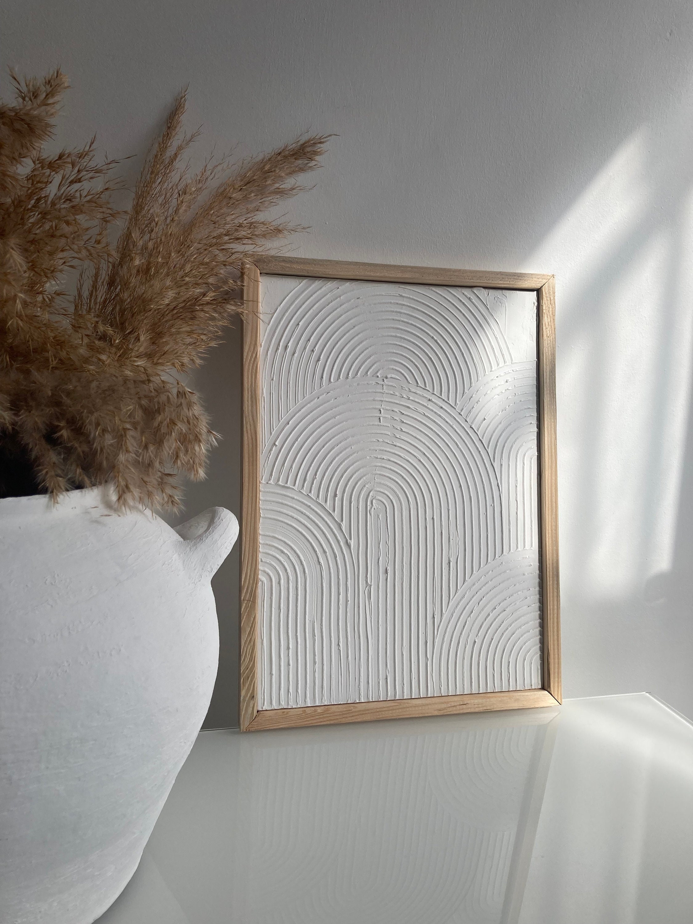 White Textured Rainbow Plaster Wall Art, Arch Abstract Plaster Painting ...