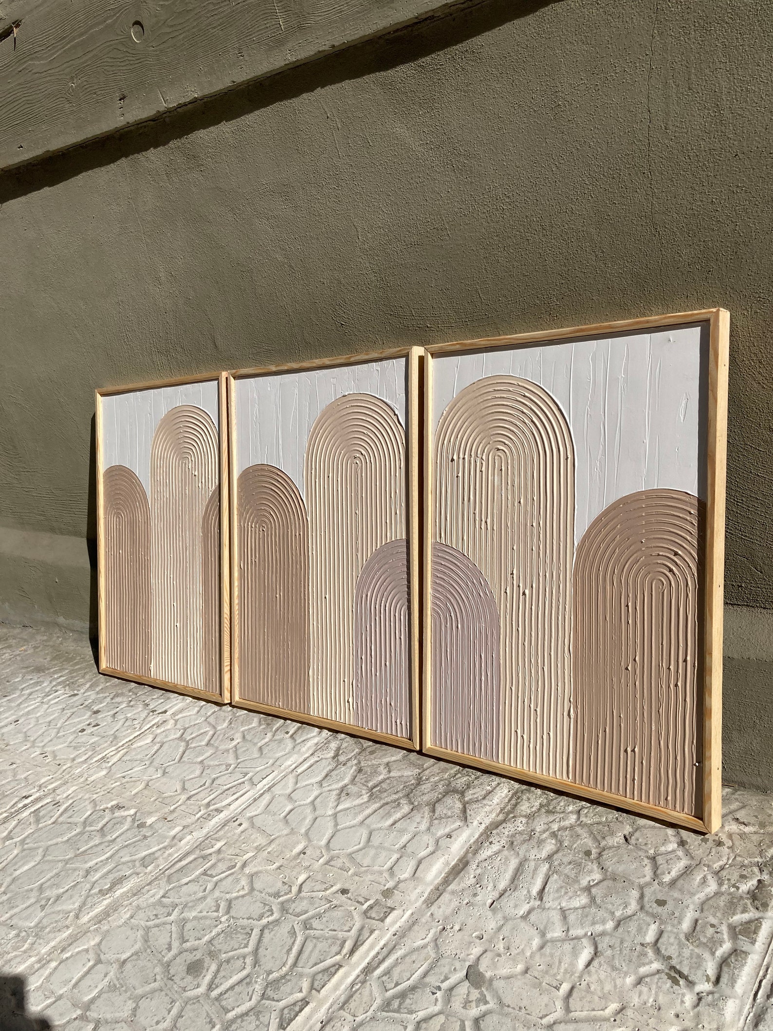 Set of 3 Beige Textured Rainbow Wall Art Arch Abstract - Etsy