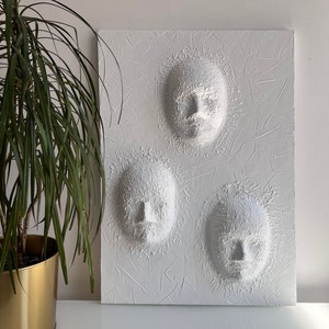 3D Faces Sculpture Plaster Art, Textured Faces Wall Art, Unique ...