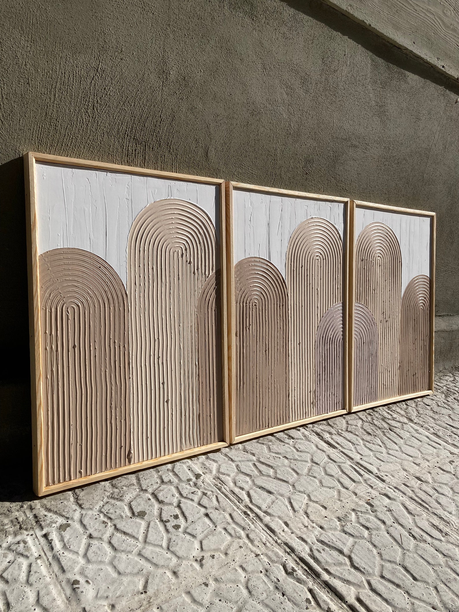Set of 3 Beige Textured Rainbow Wall Art Arch Abstract - Etsy