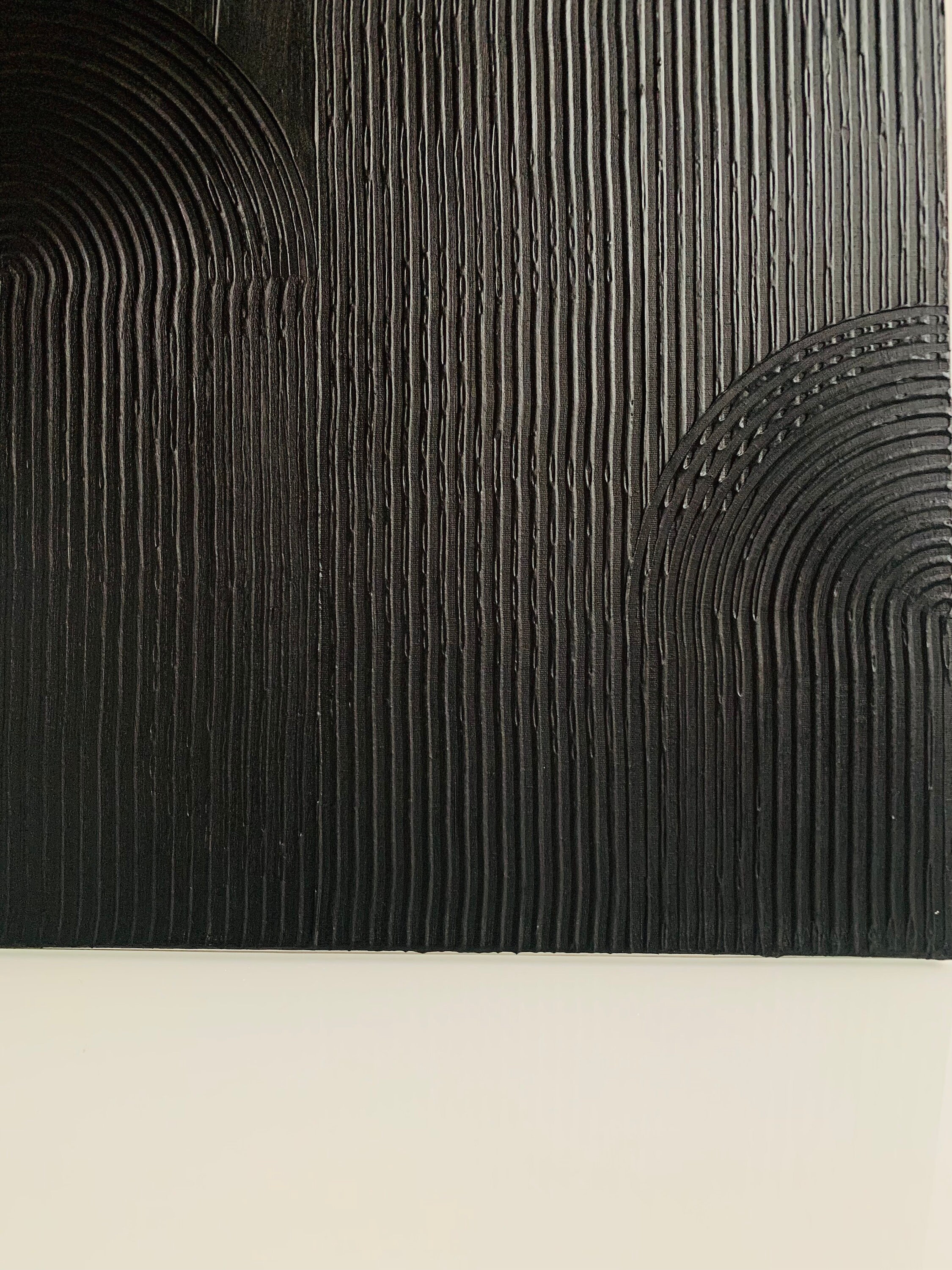 Black Textured Rainbow Wall Art, Arch Textured Abstract Plaster ...