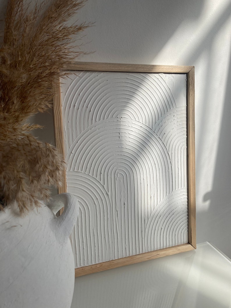 White Textured Rainbow Plaster Wall Art, Arch Abstract Plaster Painting ...