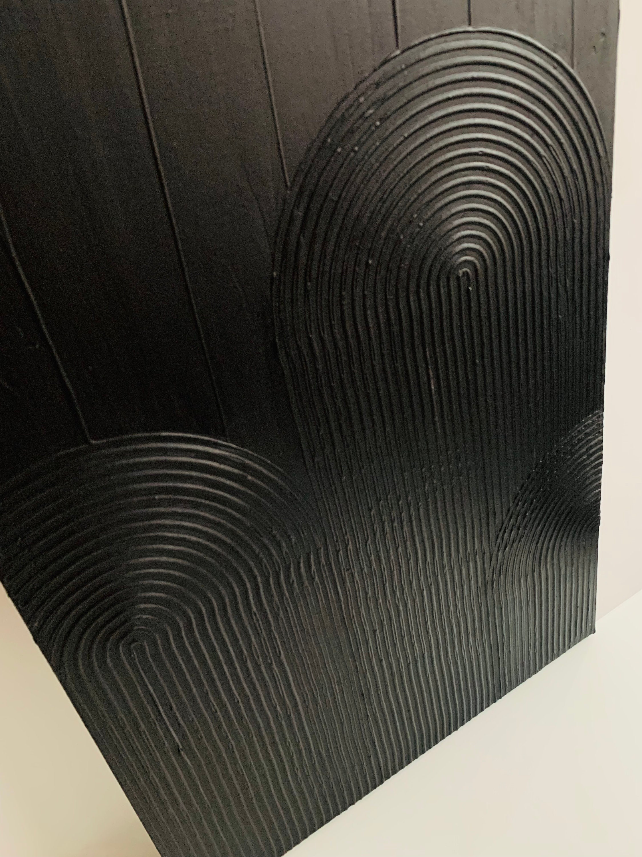 Black Textured Rainbow Wall Art, Arch Textured Abstract Plaster ...