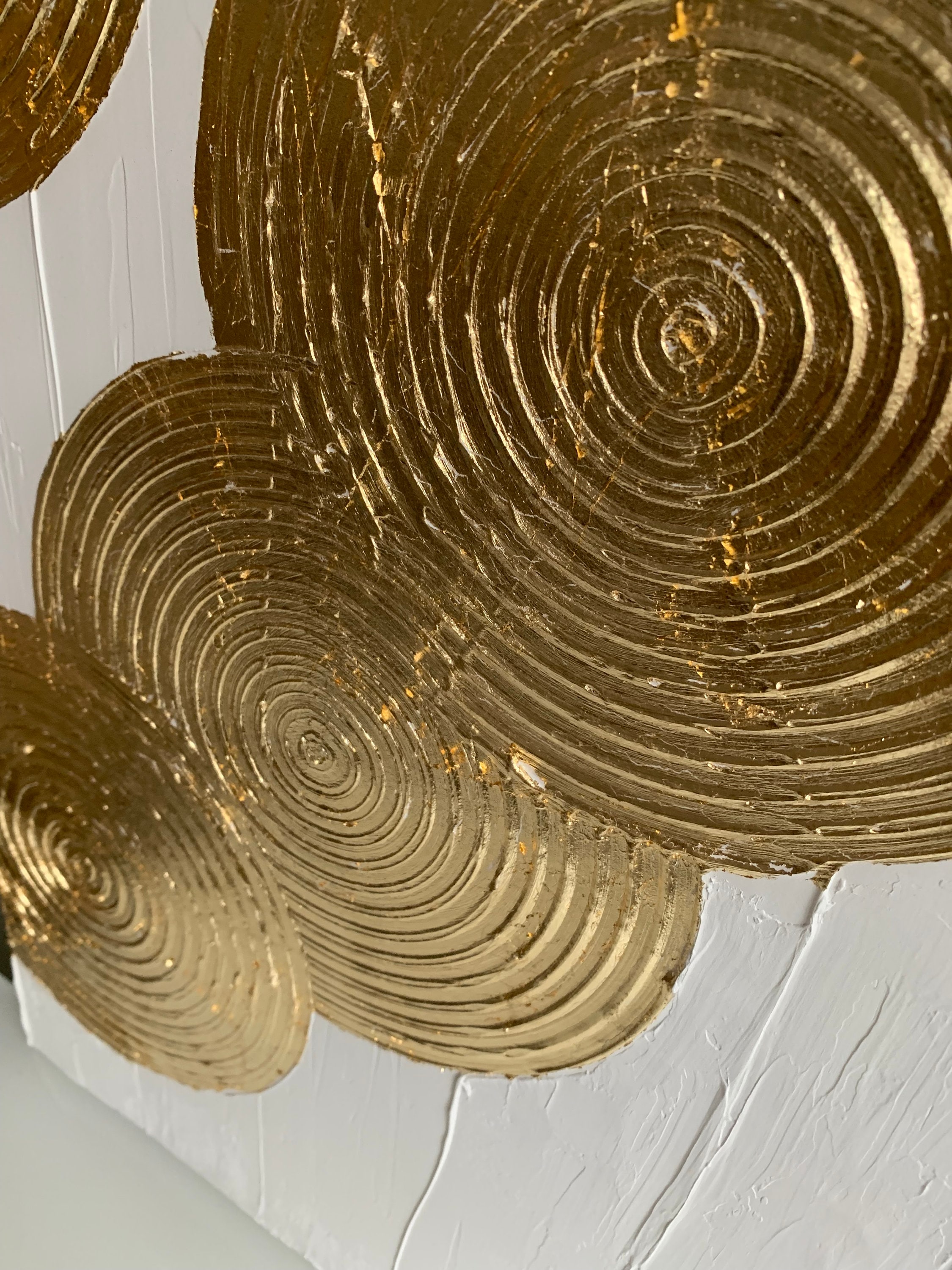 White Textured Gold Wall Art, Arch Textured Abstract Plaster Painting ...