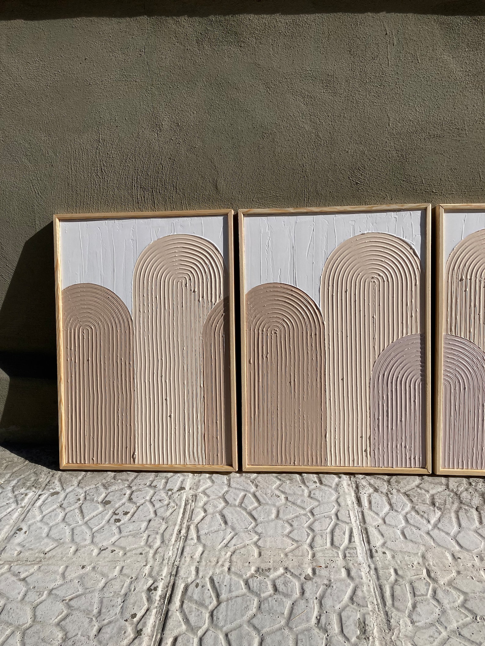 Set of 3 Beige Textured Rainbow Wall Art Arch Abstract - Etsy