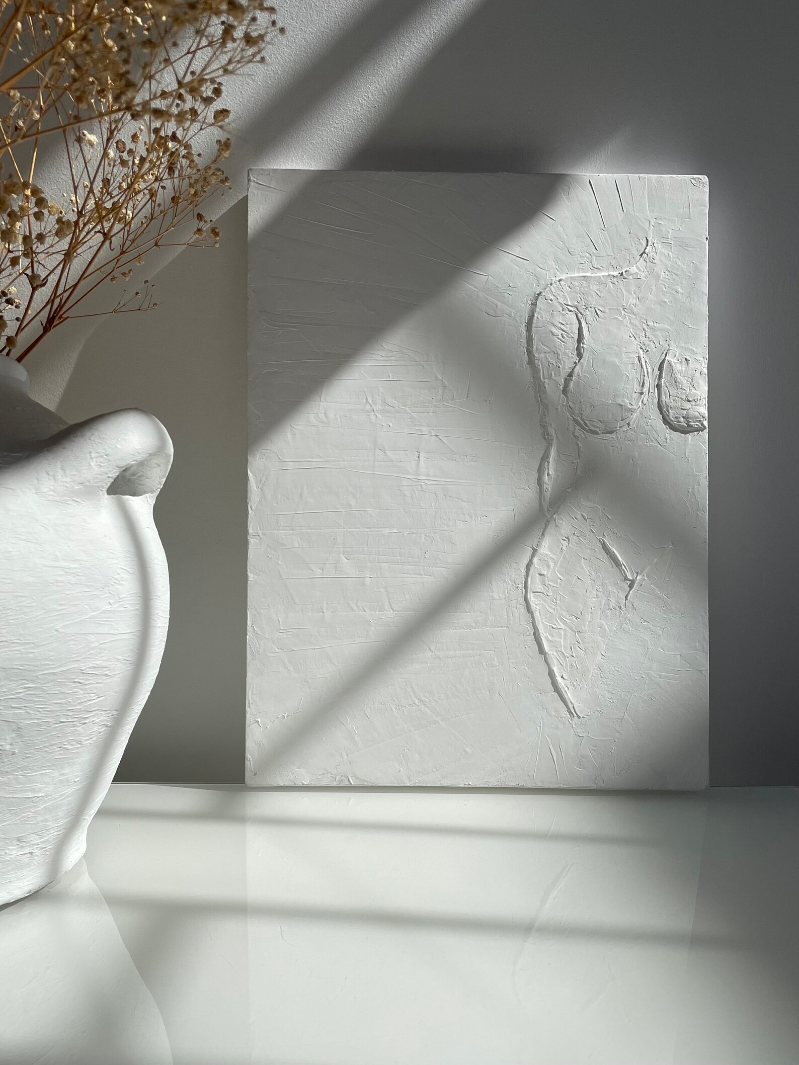Female Torso Silhouette, Plaster Art on Canvas, Arch Textured Abstract ...