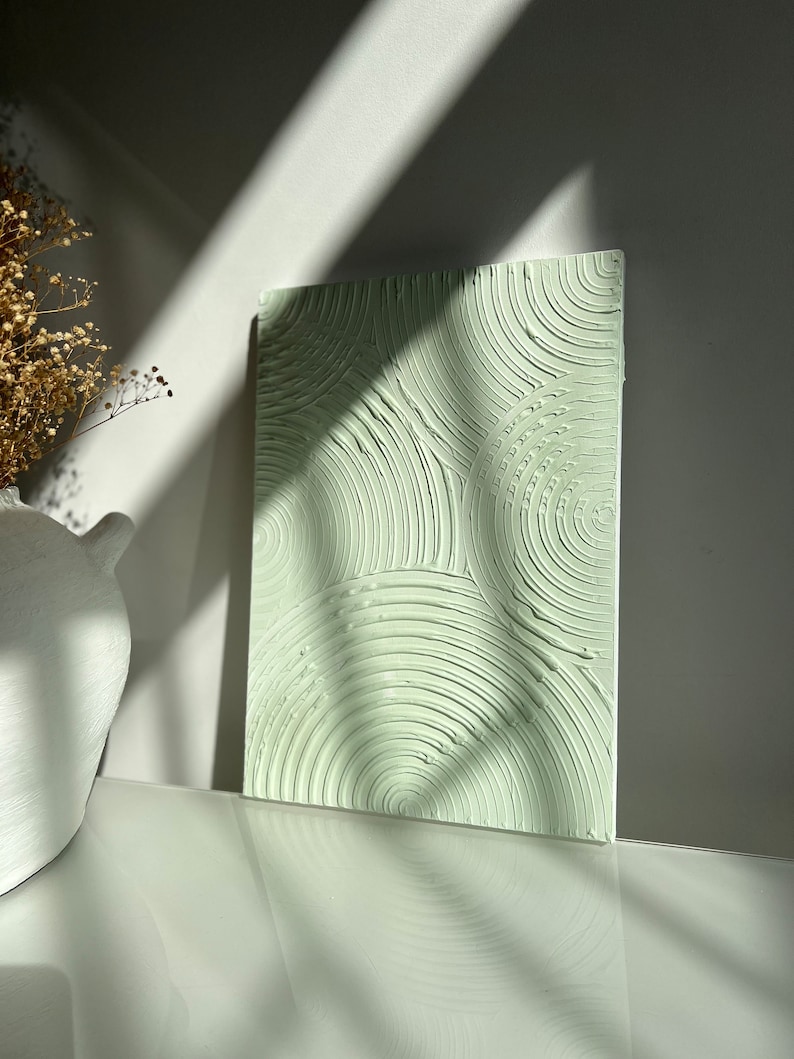 Pastel Green Textured Wall Art, Arch Textured Abstract Plaster Painting ...