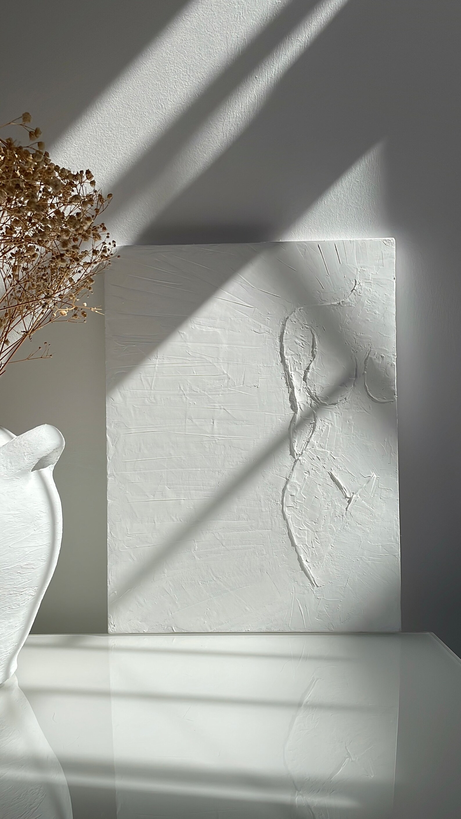 Female Torso Silhouette, Plaster Art on Canvas, Arch Textured Abstract ...
