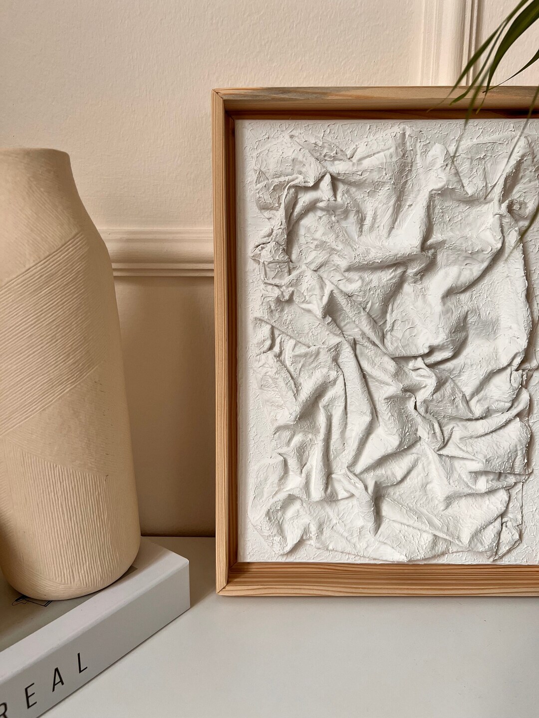 White Fabric Textured Painting Wall Art, Abstract Plaster Painting ...