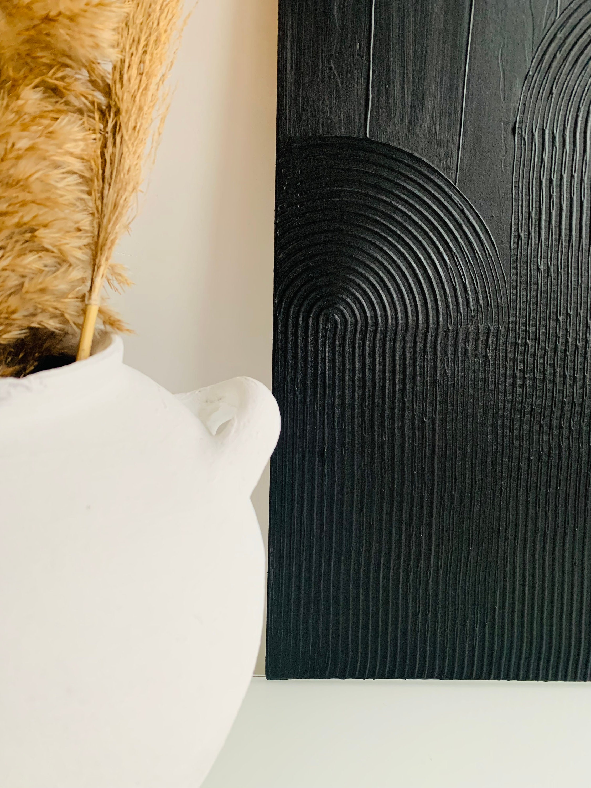 Black Textured Rainbow Wall Art, Arch Textured Abstract Plaster ...