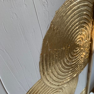 White Textured Gold Wall Art, Arch Textured Abstract Plaster Painting ...