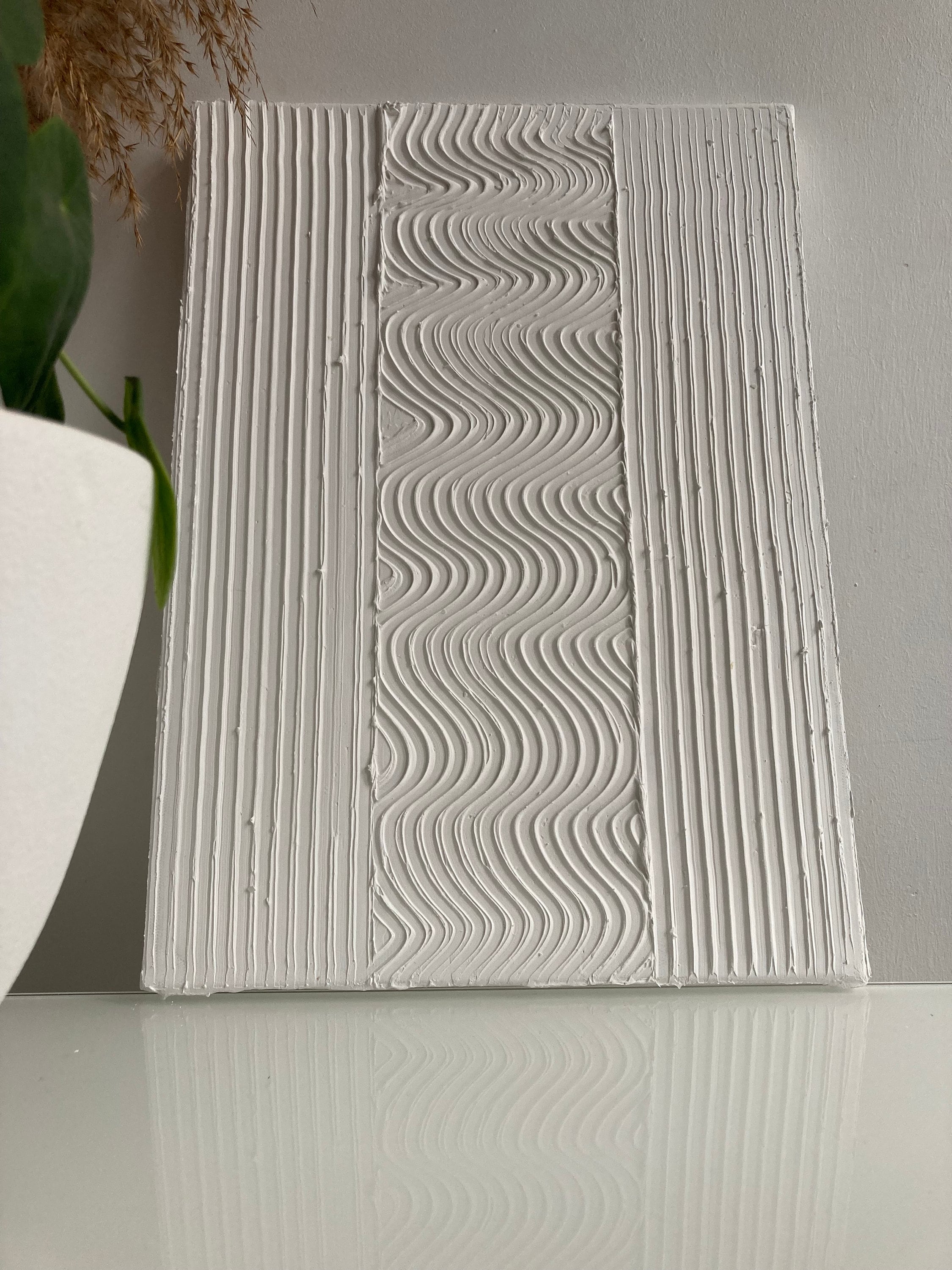 Abstract Canvas Wavey Wall Art, Original White Wavey Textured Painting ...