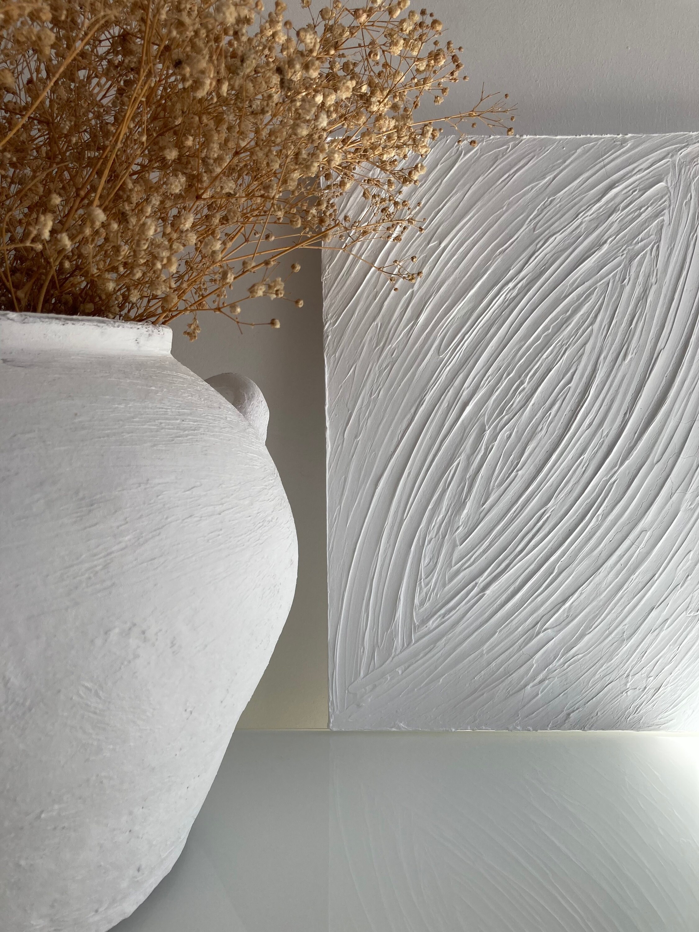 White Textured Plaster Wall Art, Arch Abstract Painting, Minimalist ...