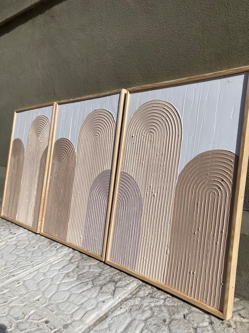 Set of 3 Beige Textured Rainbow Wall Art Arch Abstract - Etsy